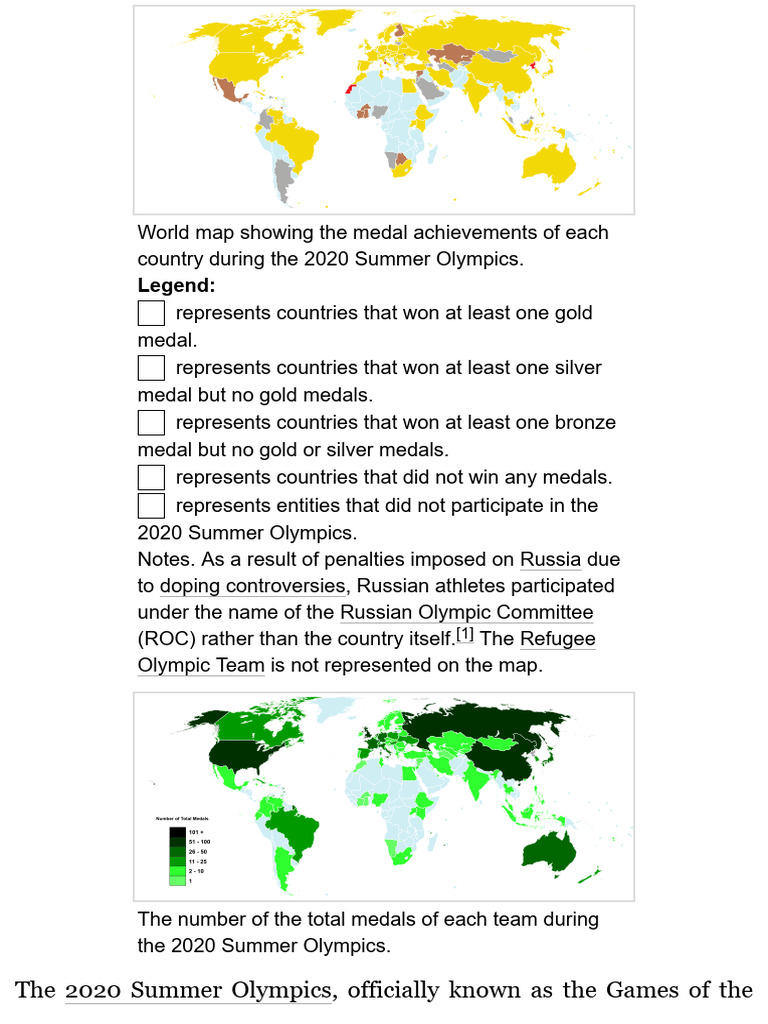 2020 Summer Olympics Medal Table - Wikipedia 2 | PDF