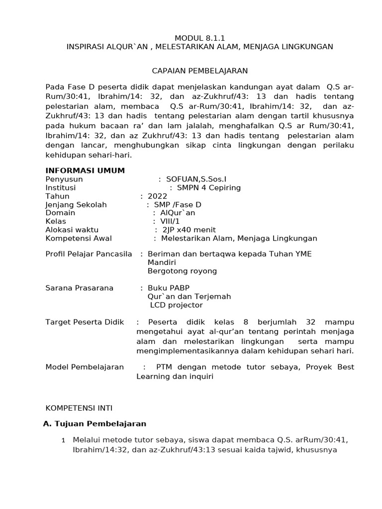 Modul Ajar 8 PAI Bab 1 | PDF