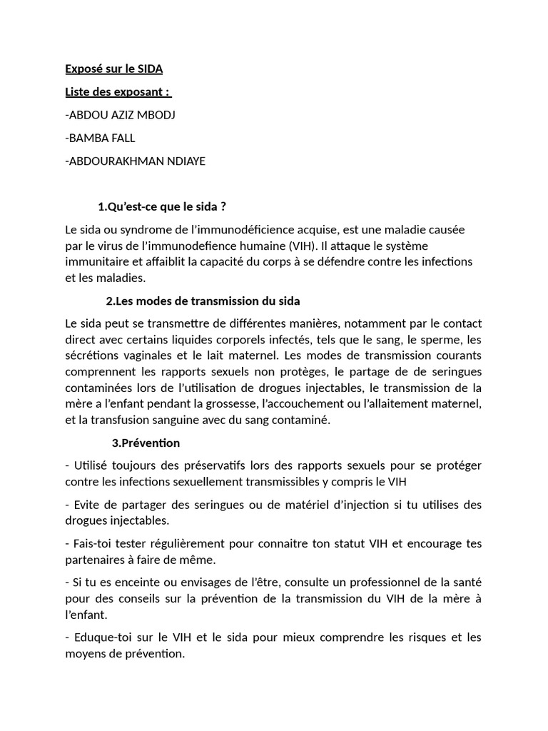 Exposé Sur Le SIDA | PDF