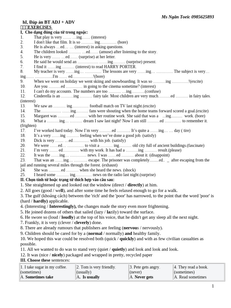 Unit 3 Dap Án Adj, Adv | PDF