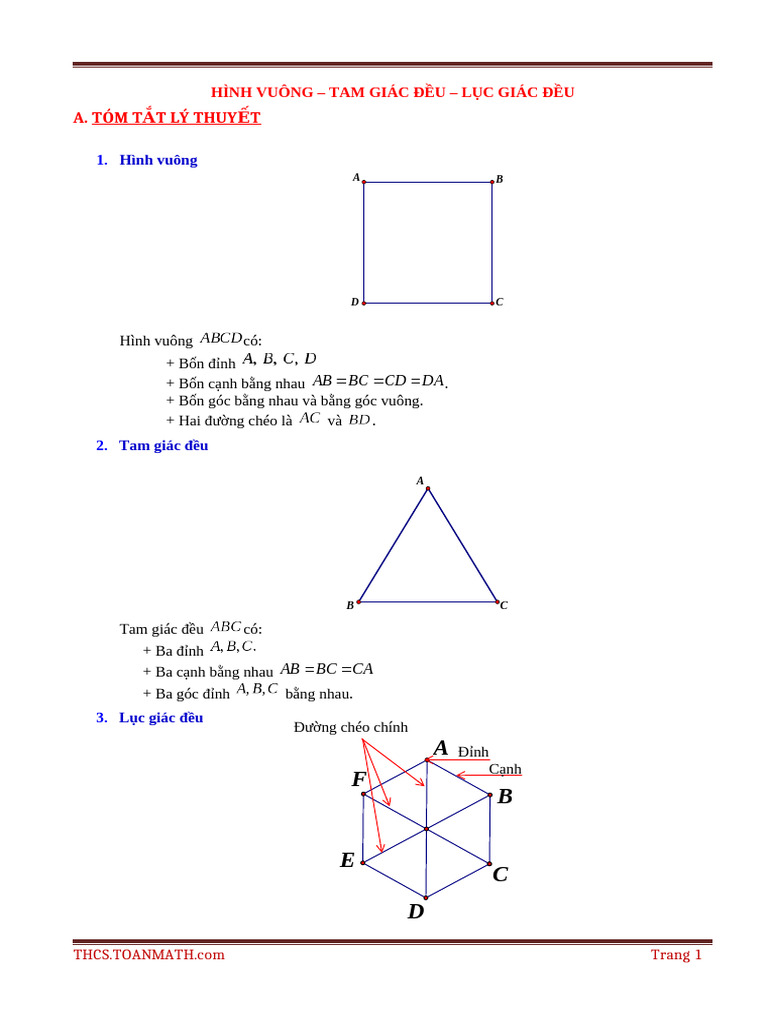 Tom Tat Ly Thuyet Va Bai Tap Trac Nghiem Hinh Tam Giac Deu Hinh Vuong Hinh Luc Giac Deu | PDF
