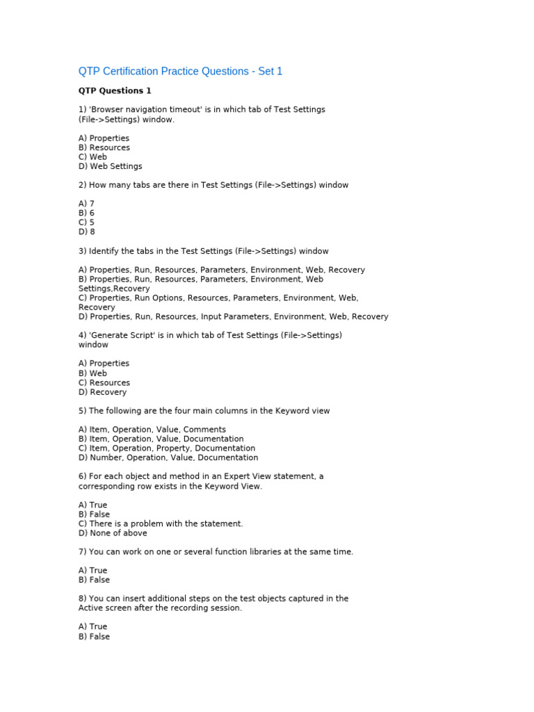 Qtp Certification Practice Questions Pdf