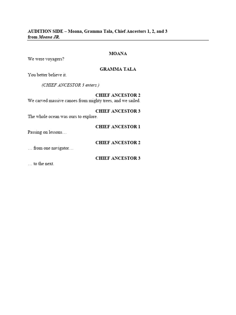 Moana, Gramma Tala, Chief Ancestors | PDF