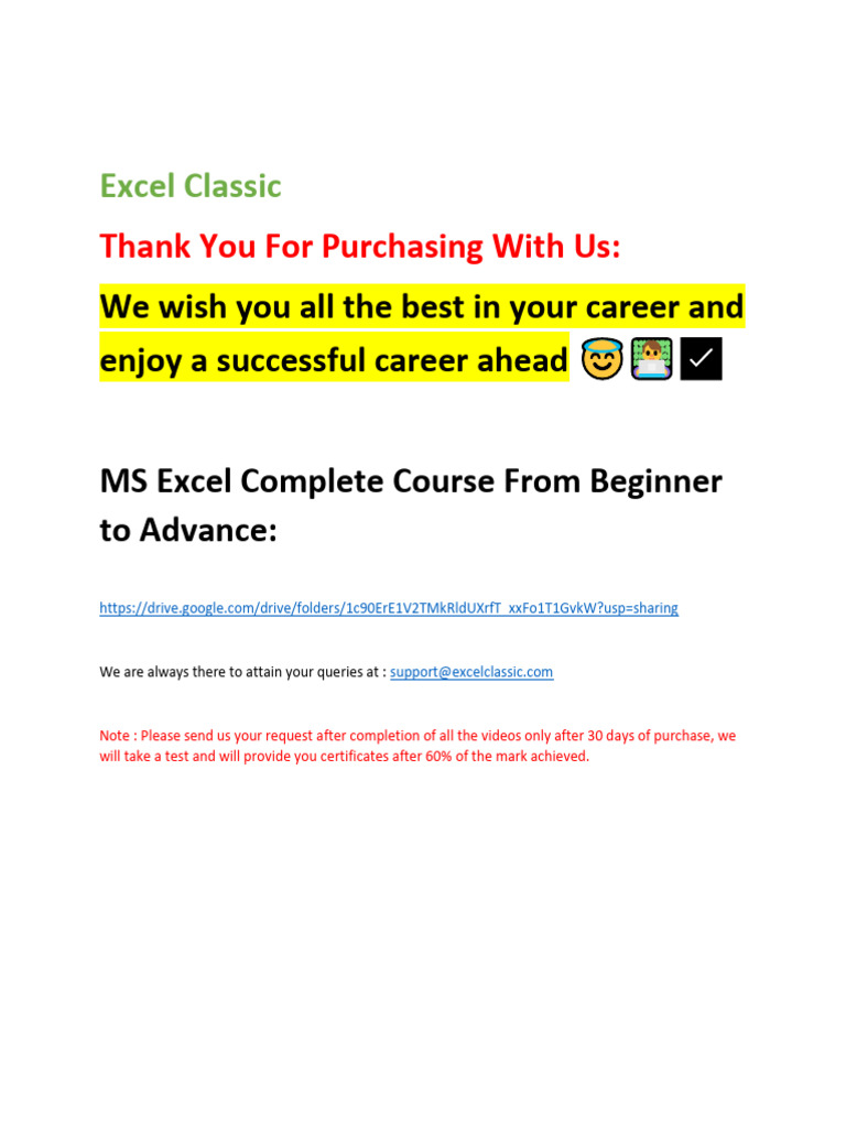 MS Excel Course From Beginner To Advance | PDF