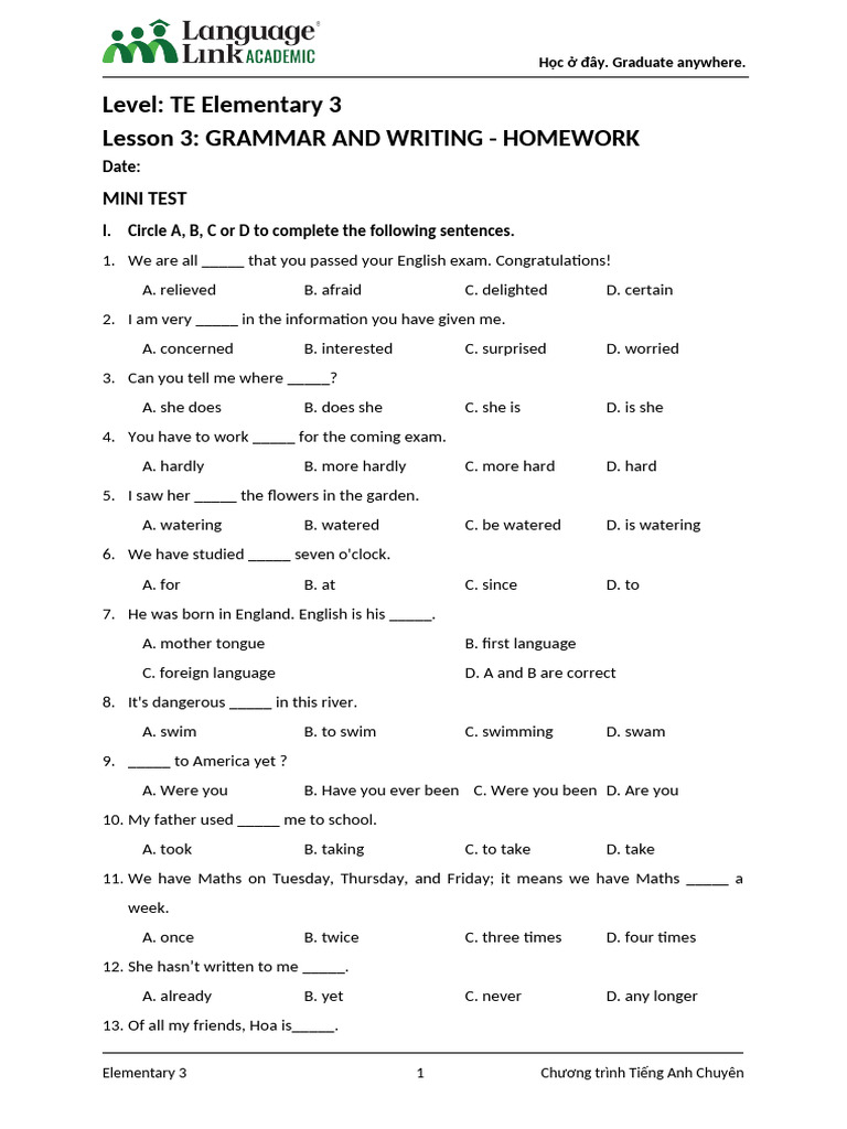 EL3 - Lesson 3 - Homework | PDF