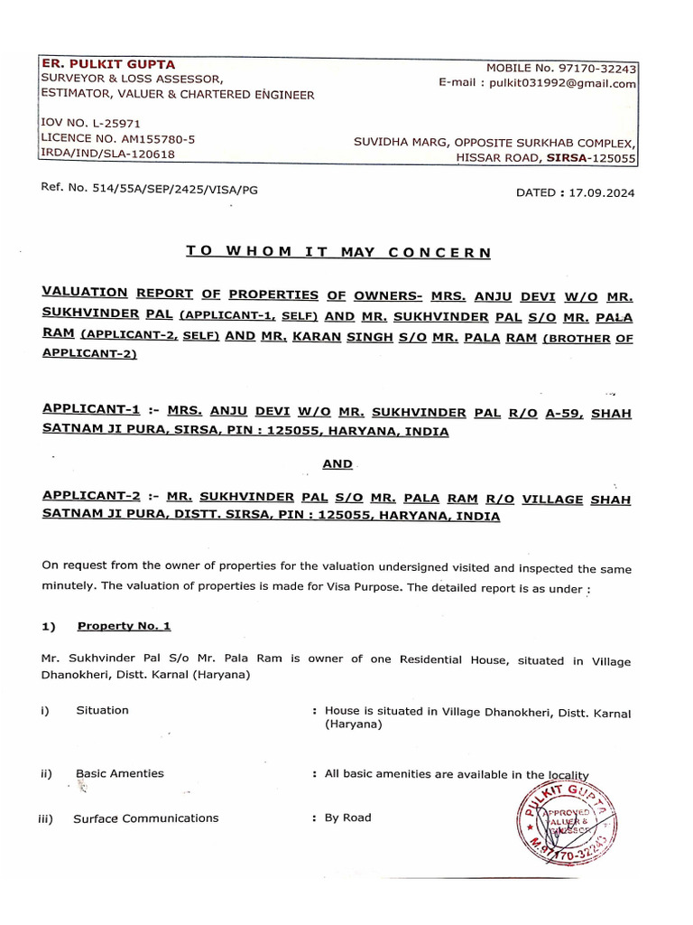 Valuation Anju Devi Sukhvinder Pal | PDF