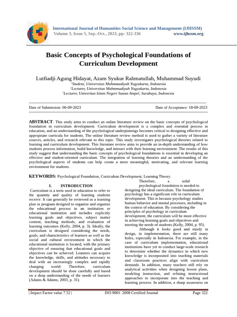 Basic Concepts of Psychological Foundations of Curriculum Development ...