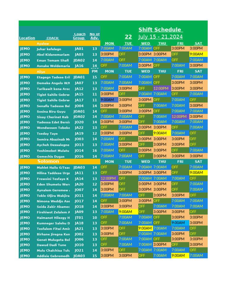 Seat Arrangement and Briefing Schedule From July 15 - 21,2024 | PDF