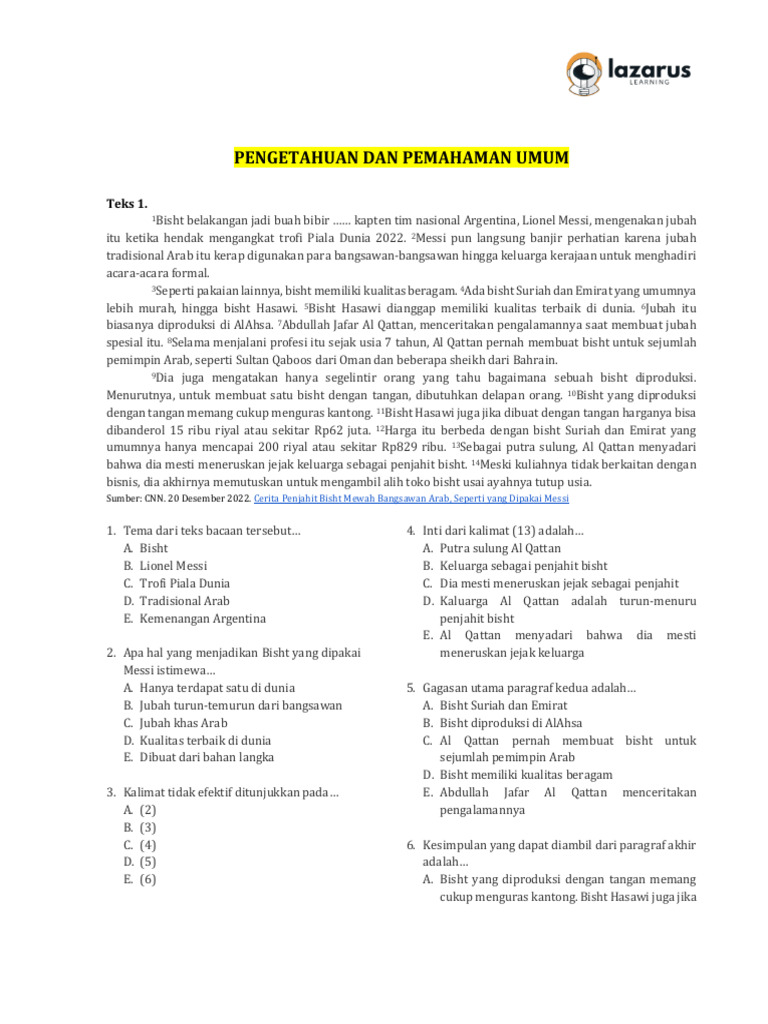 (PPU-015) Pengetahuan Dan Pemahaman Umum 015 | PDF