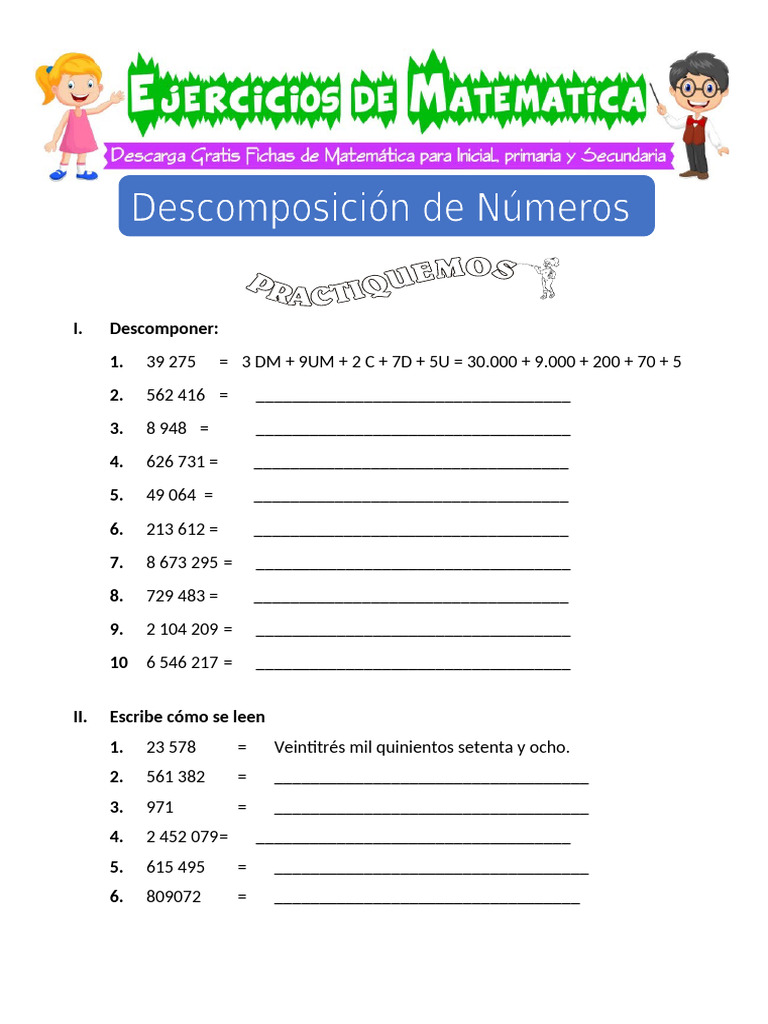 Actividades de Descomposición Numérica | PDF | Métodos y materiales de ...