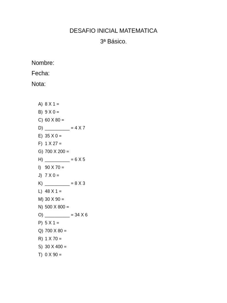 Desafio Inicial Matematica Sofia | PDF