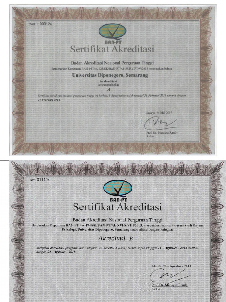 Sertifikat Akreditasi Perguruan Tinggi Dan Program Studi | PDF