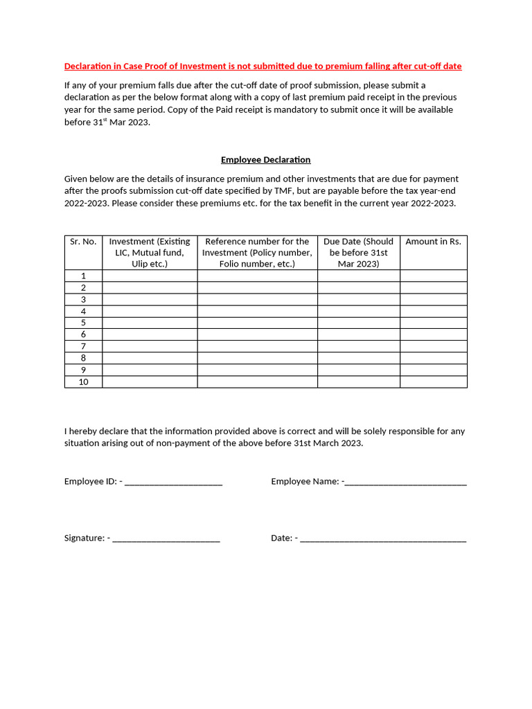Declarationof Proofs After Cut Off Date Manual | PDF
