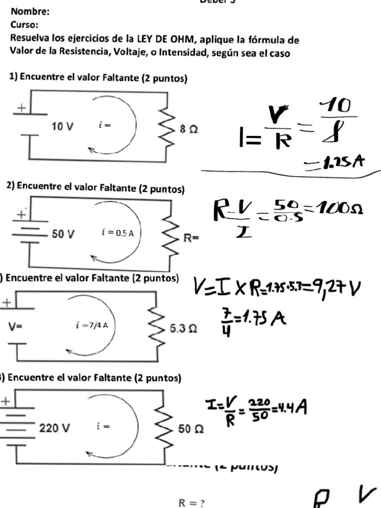 Ejercicios Ley de Ohm | PDF