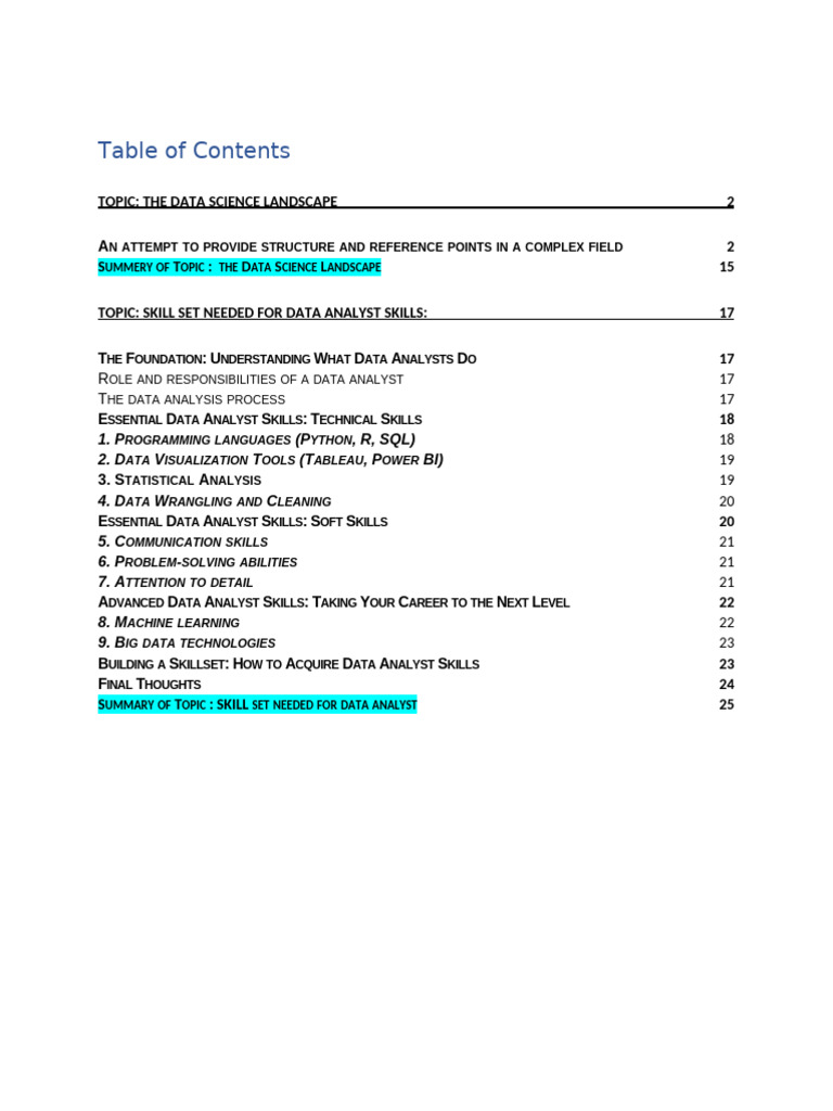 Fds Topic Data Set Landscape and Skill Set Needed For Data Analyst | PDF
