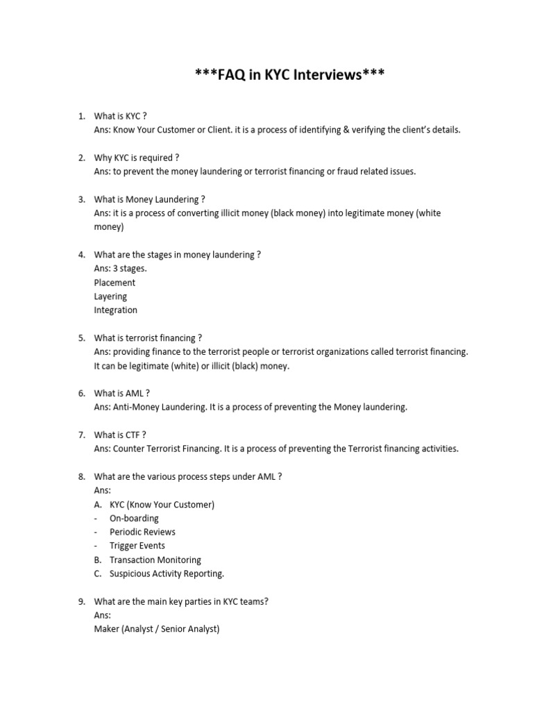 Important AML KYC Notes and Q&A | PDF