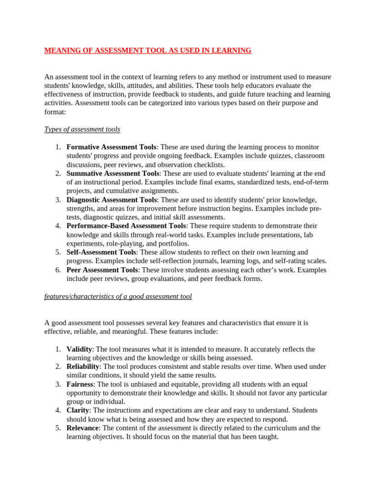 Characteristics of Effective Assessment Tools | PDF | Educational ...