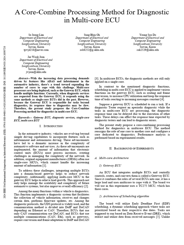 A Core-Combine Processing Method For Diagnostic in Multi-Core ECU | PDF
