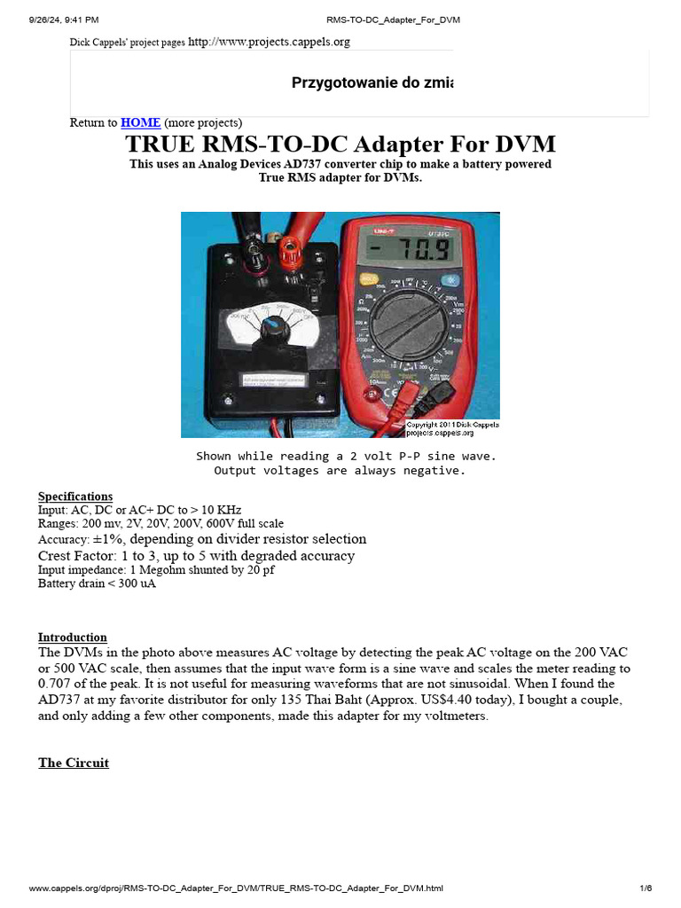 True Rms-To-dc Adapter For DVM | PDF