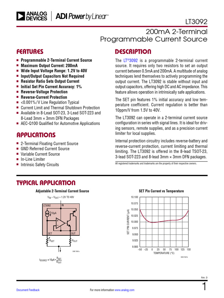 lt3092 200ma 2-Terminal Programmable Current Source | PDF