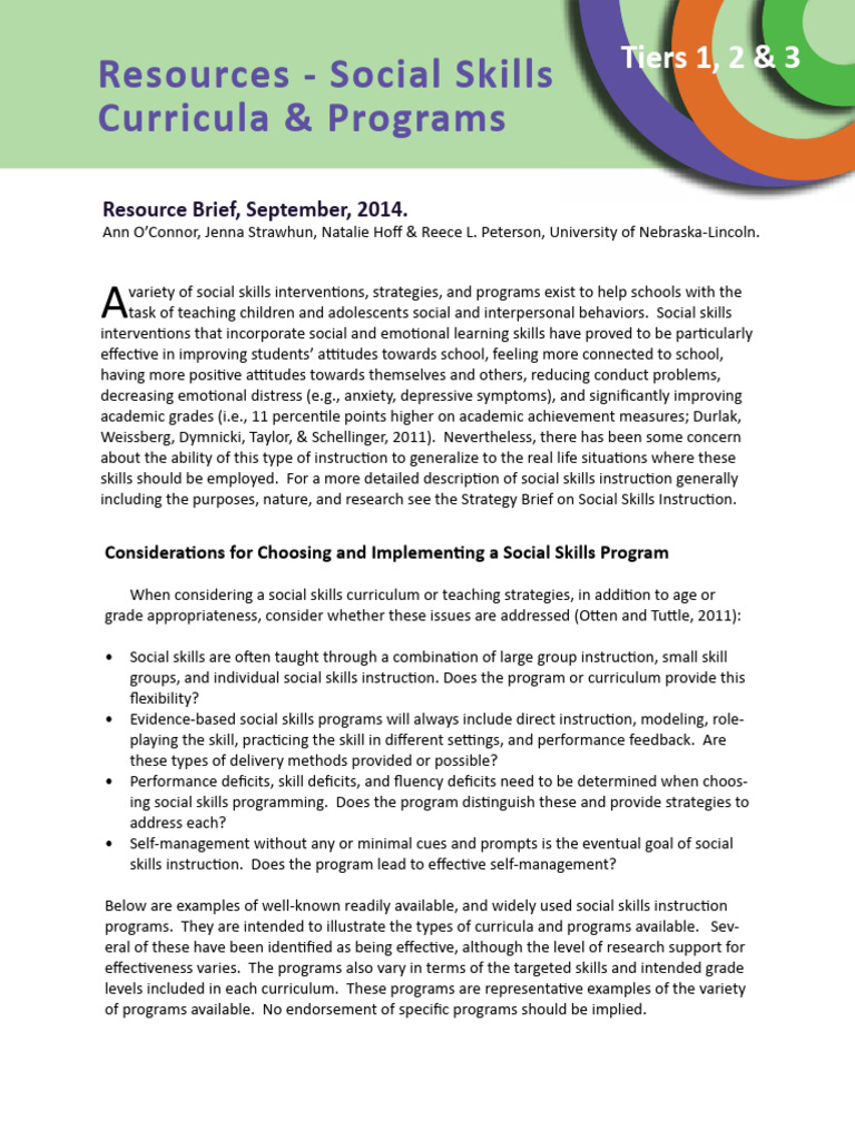 Social Skills Curriculum Overview | PDF | Social Skills | Curriculum