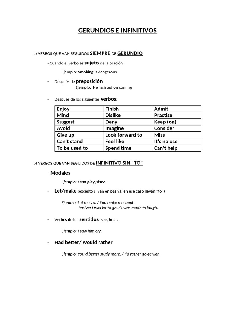 Gerundios e Infinitivos | PDF | Gramática | Relaciones sintácticas