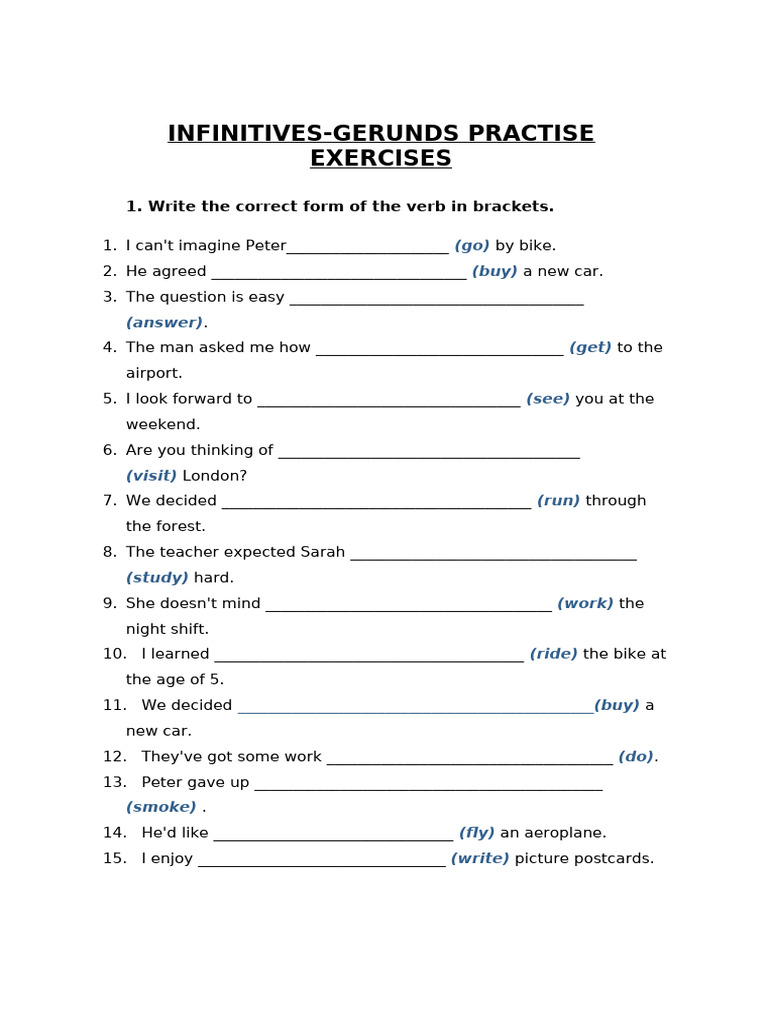 EJERCICIOS PRACTICA INFINITIVOS Y GERUNDIOS | PDF