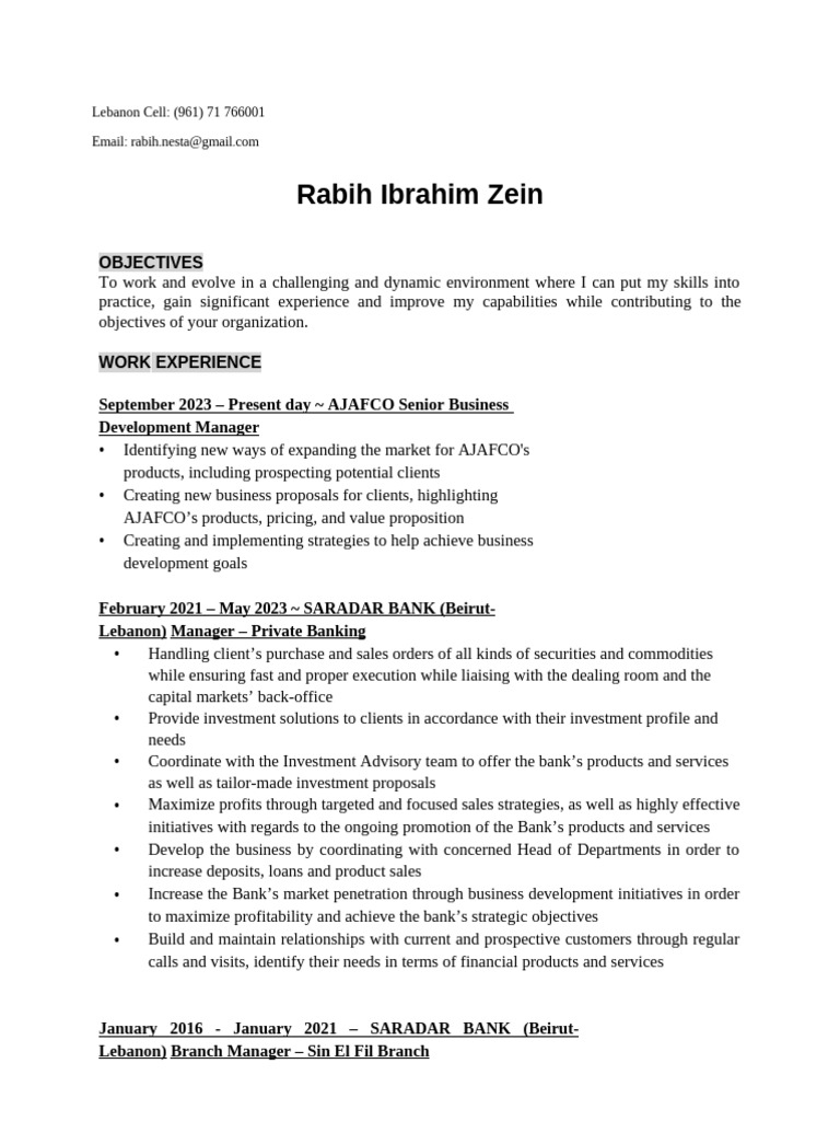 Rabih Zein CV Updated | PDF