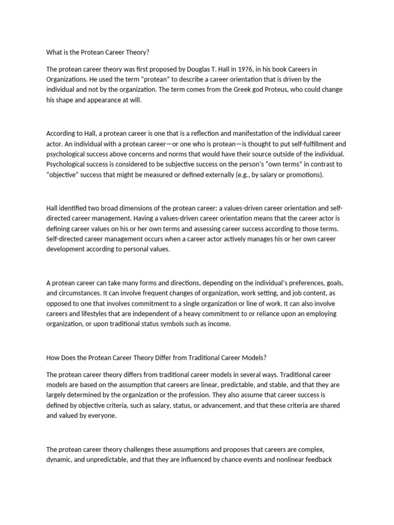Protean Career Development Theory Raw | PDF