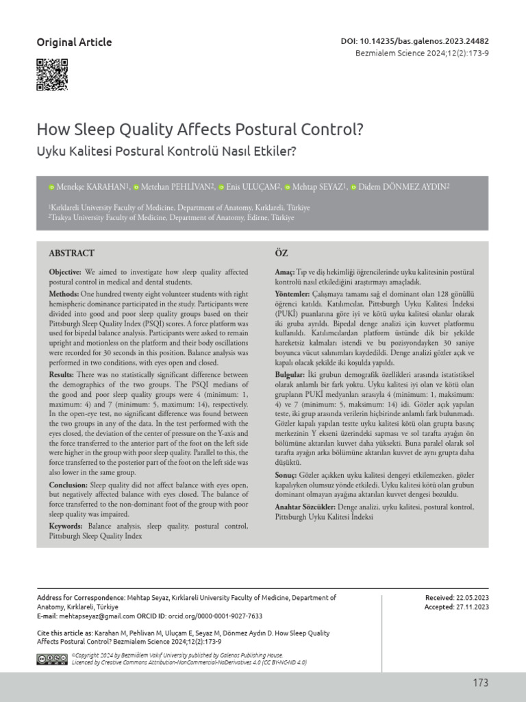 How Sleep Quality Affects Postural Control | PDF