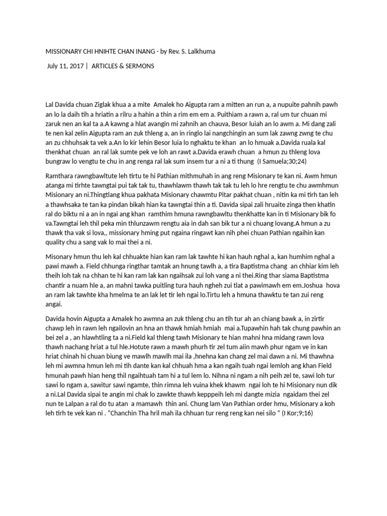 MISSIONARY CHI HNIHTE CHAN INANG 639 Words | PDF