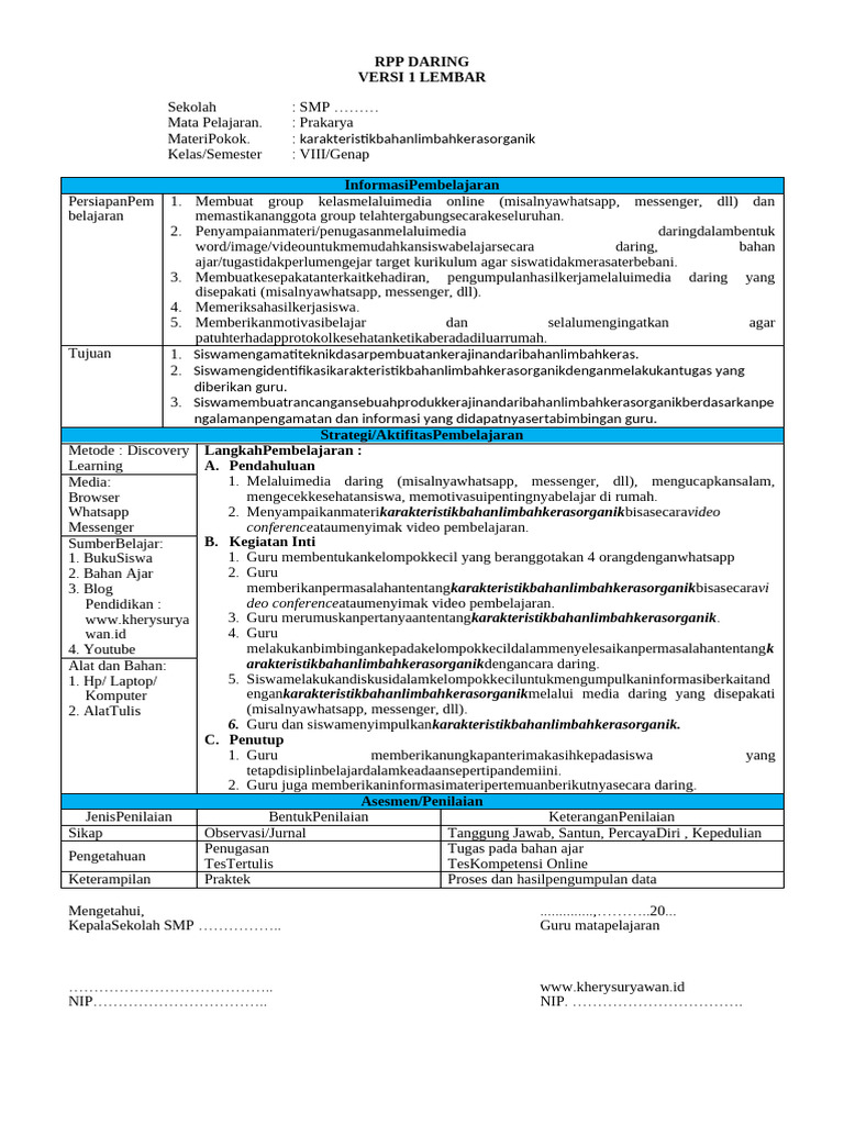 7 RPP Daring Prakarya Kls 8 Sem.2 - 2 | PDF