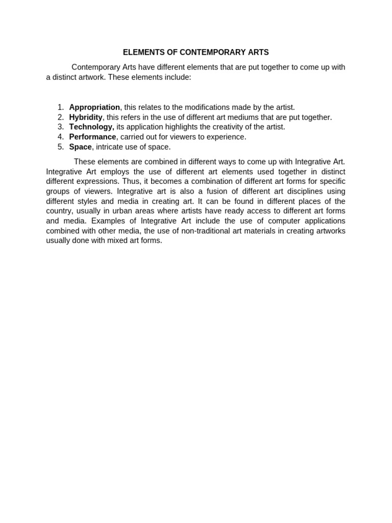 Elements of Contemporary Arts | PDF