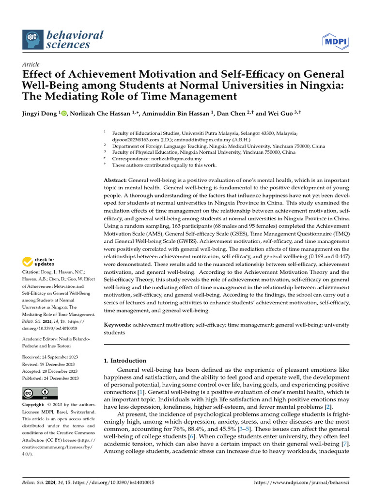 Behavioral Sciences | PDF | Self Efficacy | Well Being