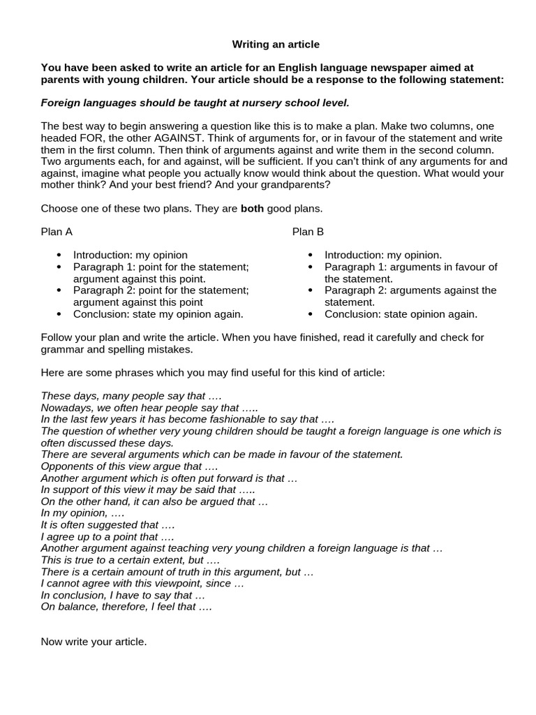 Writing An Article | PDF | Argument | Question