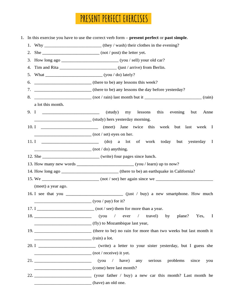 Present Perfect Exercises | PDF