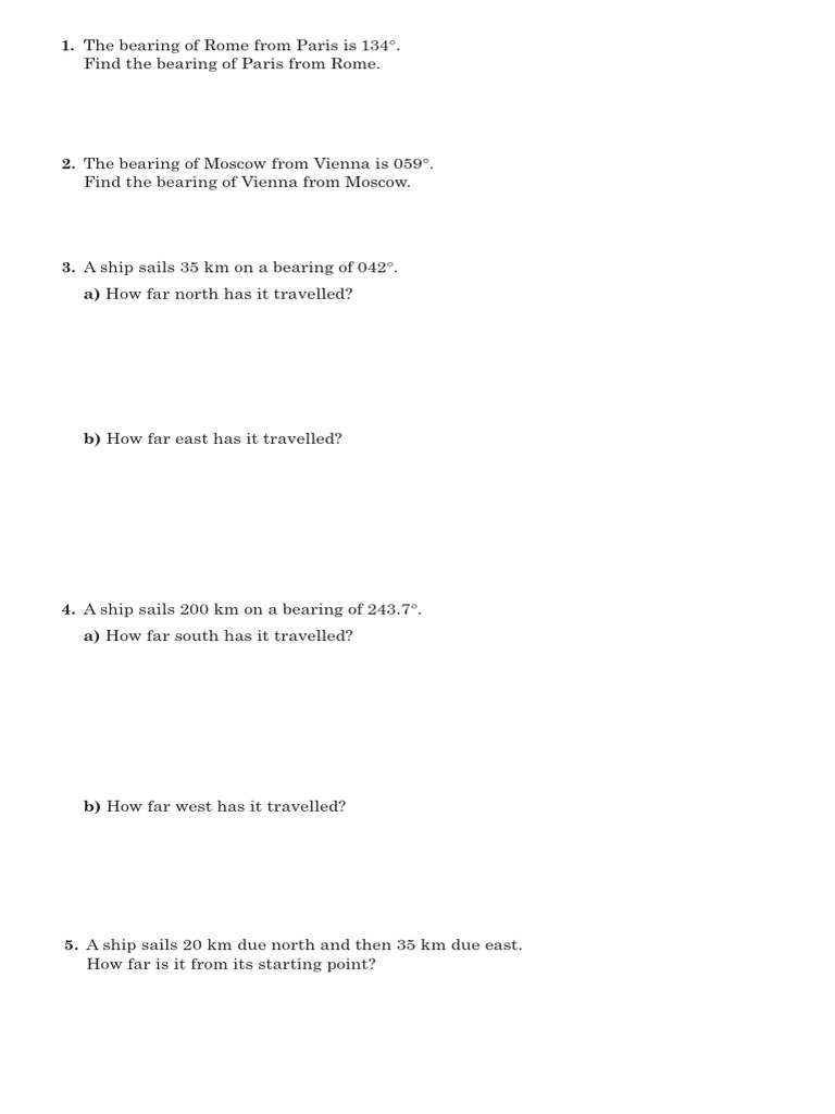 Trigo Word Problem and Bearing Worksheet | PDF