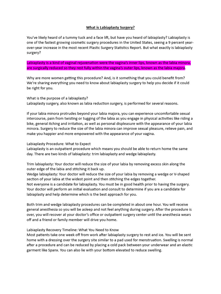 What Is Labiaplasty Surgery | PDF | Labia | Wellness