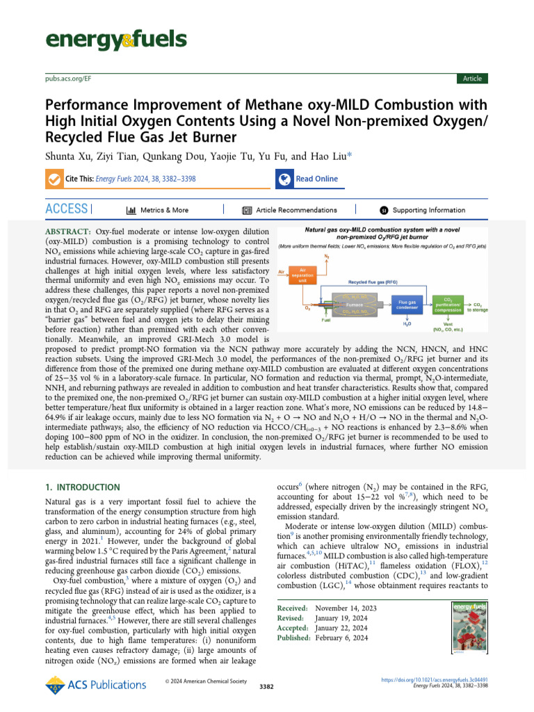 Xu Et Al 2024 Performance Improvement of Methane Oxy Mild Combustion ...