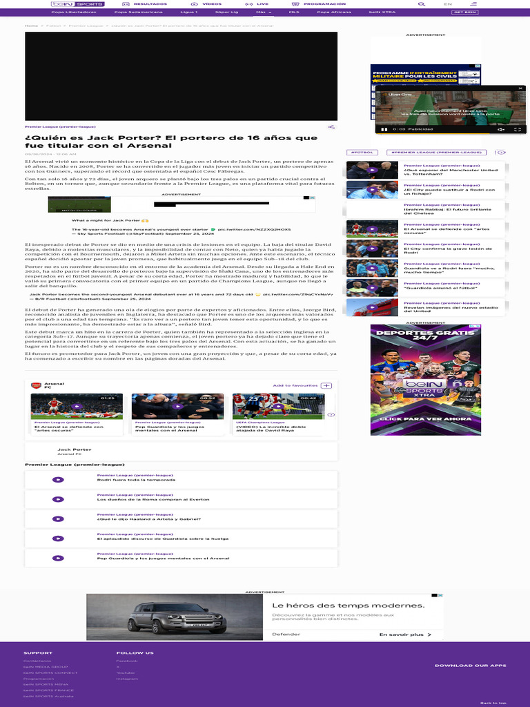 ¿Quién Es Jack Porter? El Portero de 16 Años Que Fue Titular Con El Arsenal - beIN SPORTS | PDF