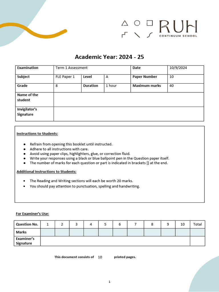 Gr 8 FLE Paper 1 QP | PDF
