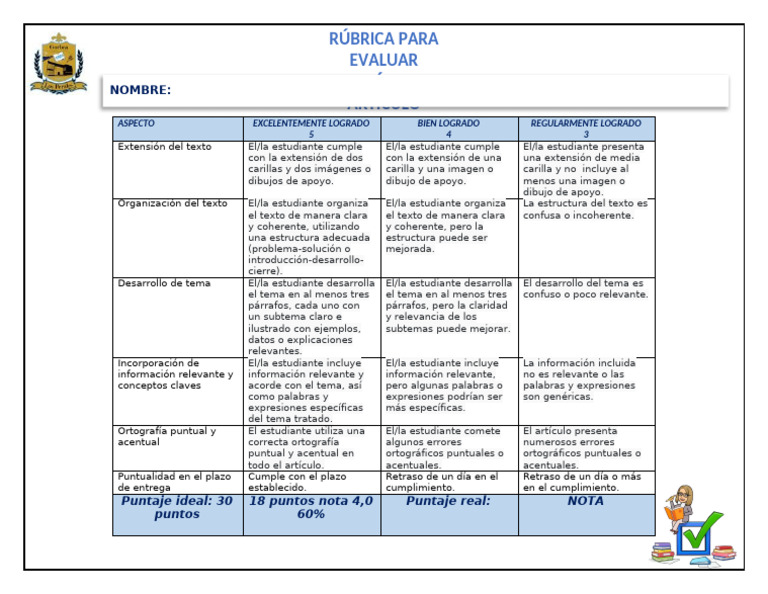 Rúbrica Texto Informativo | PDF