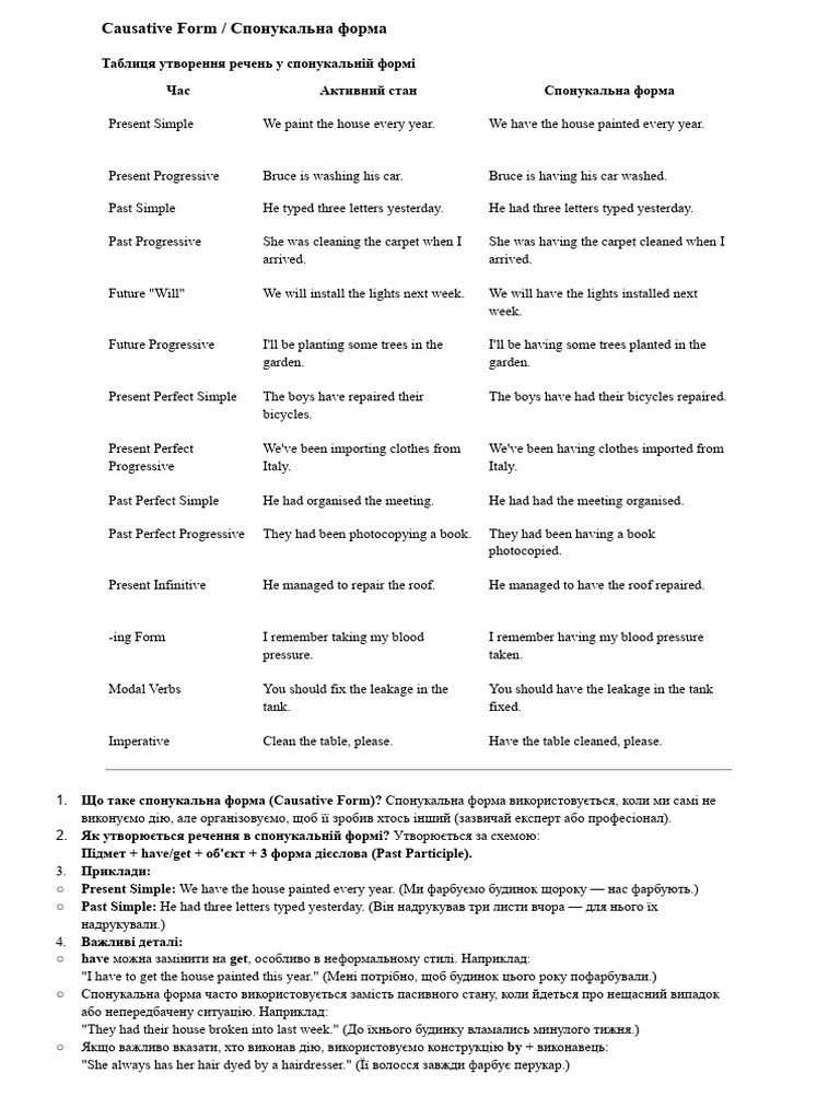 Causative Form - Спонукальна форма | PDF