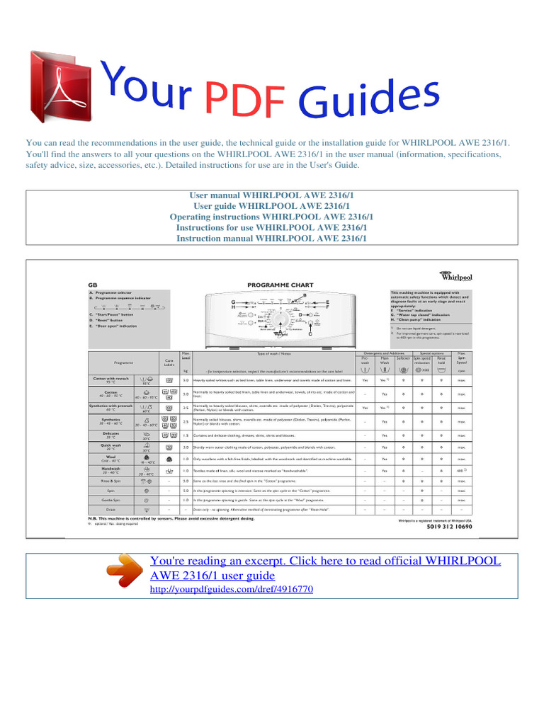 user-manual-WHIRLPOOL-AWE 2316-1-E | PDF