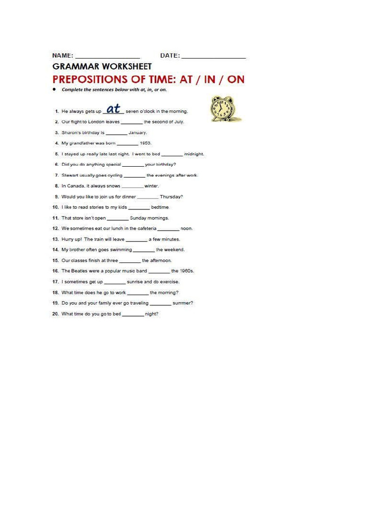 Preposition Time Place | PDF