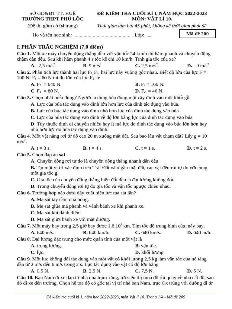 Ly10 Made209 HK1 2022-2023 | PDF