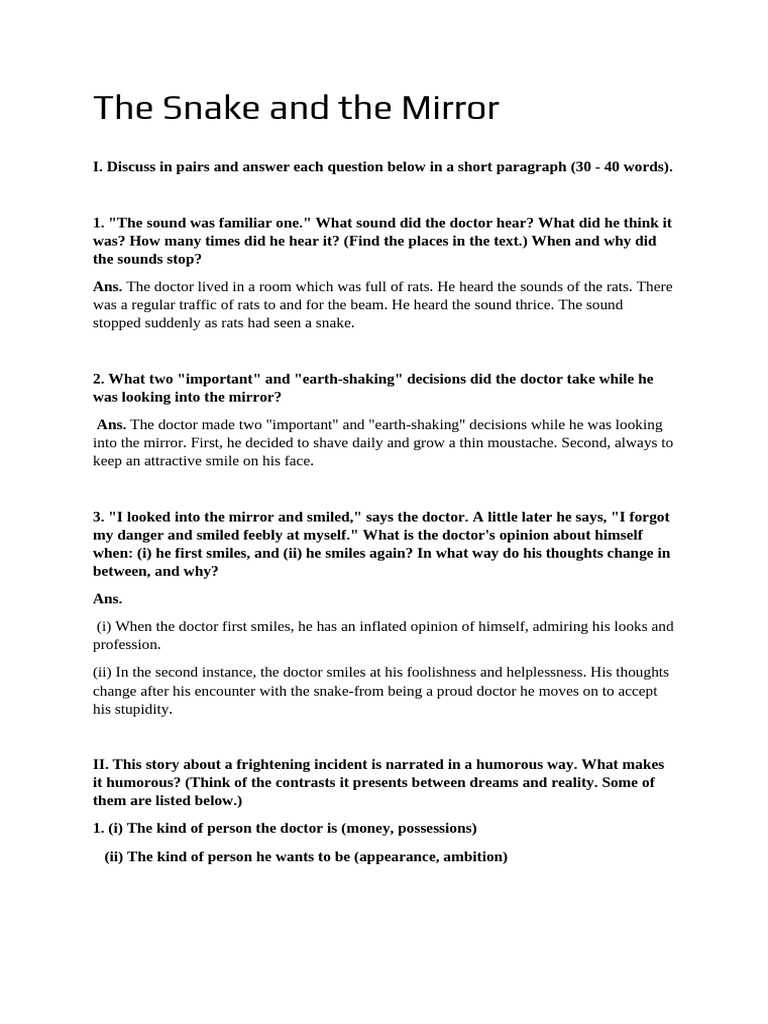The Snake and The Mirror Class Notes | PDF