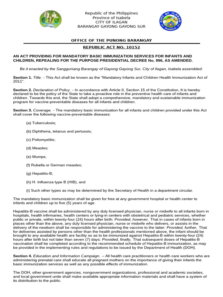 REPUBLIC ACT NO. 10152 | PDF