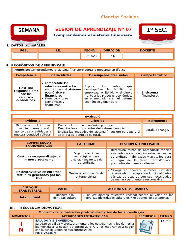 1° Sesión de Aprendizaje Sesión 7-Sem.4-Exp.4-Ciencias Sociales | PDF | Aprendizaje ...