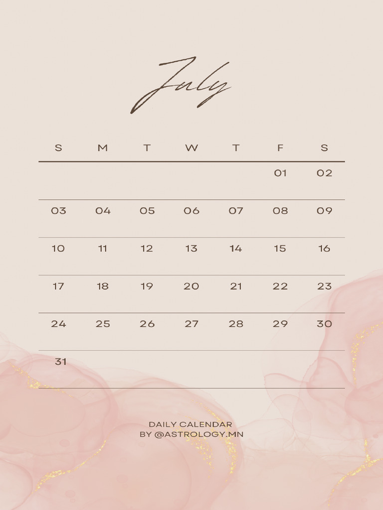 Daily Calendar July by Astrology - MN | PDF